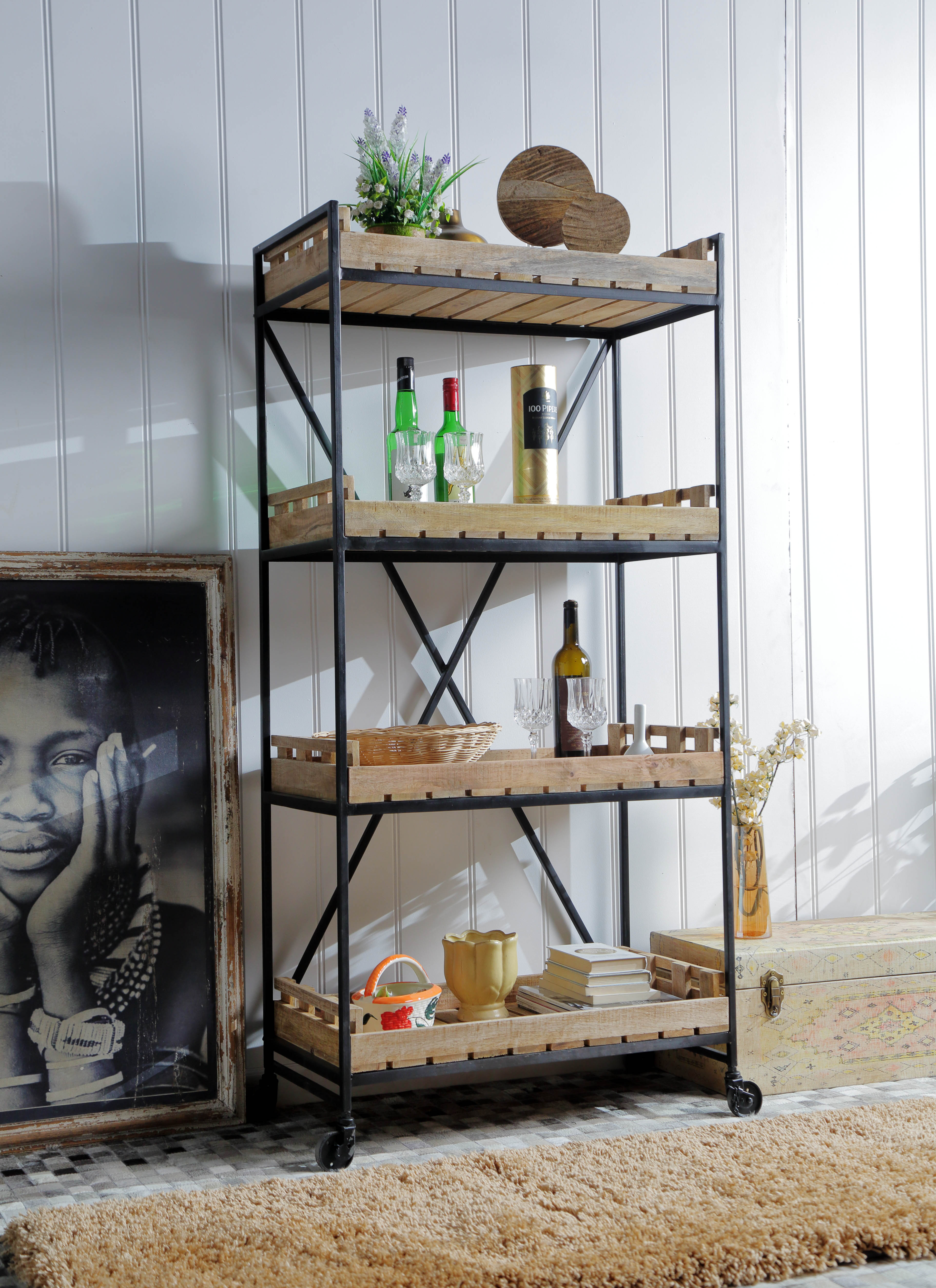 Rollregal 4er Holz Mango natur 76x39x156cm | 224607